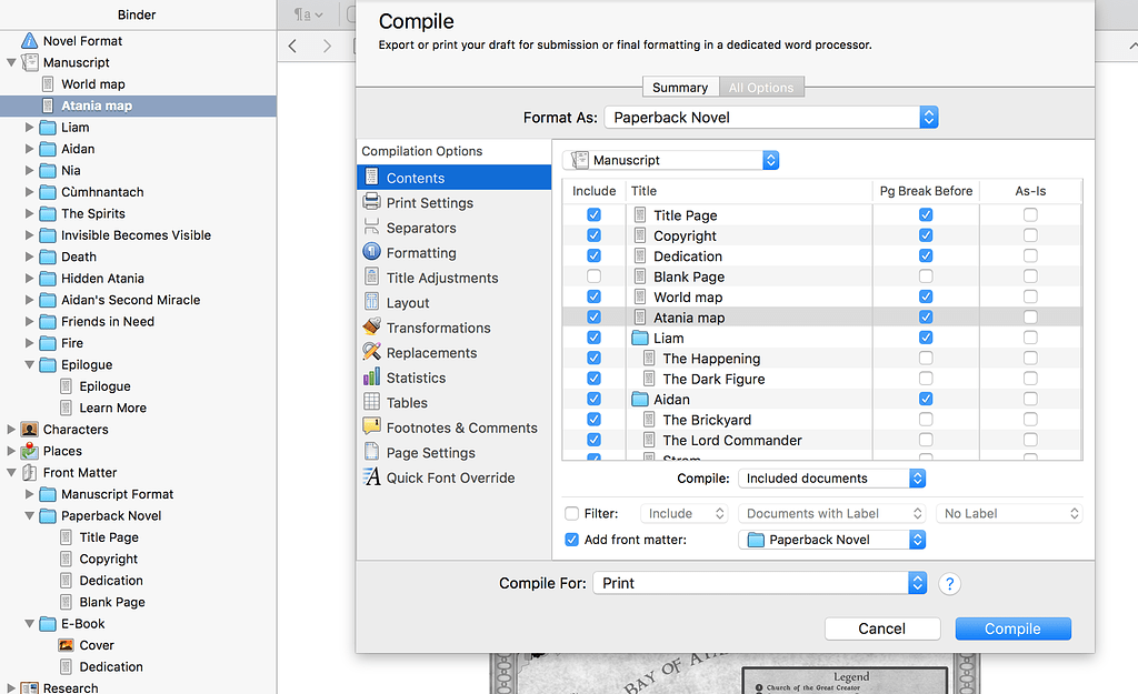 Adding fantasy map and prevent page title from showing - Scrivener for macOS - Literature ...