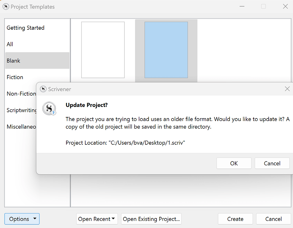 Scrivener, 3.1.5.1, template opening error - Scrivener for Windows - Literature & Latte Forums