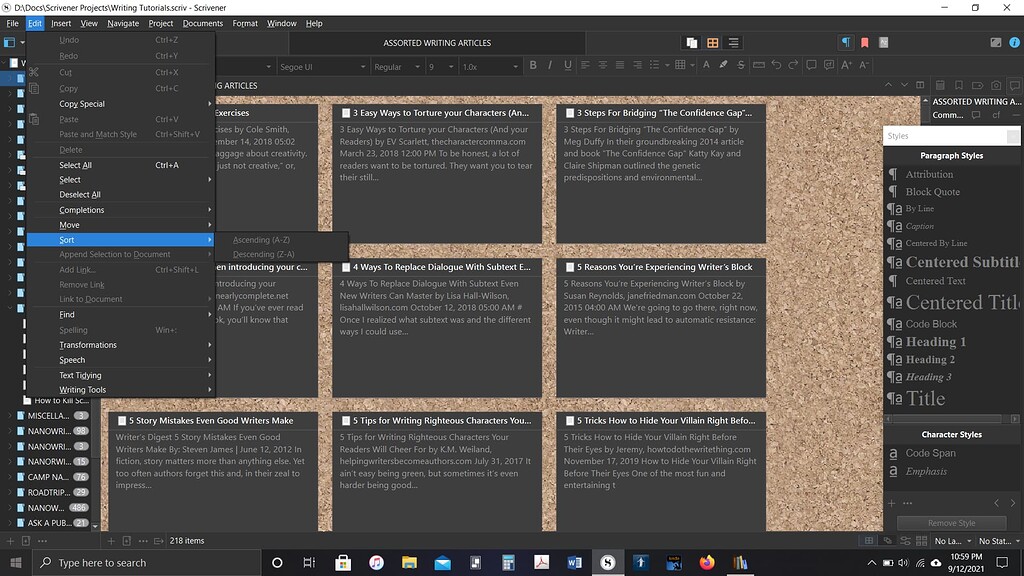 Edit Sort options grayed out and not working - Scrivener for Windows ... Edit Sort options grayed out and not working - Scrivener for Windows ...