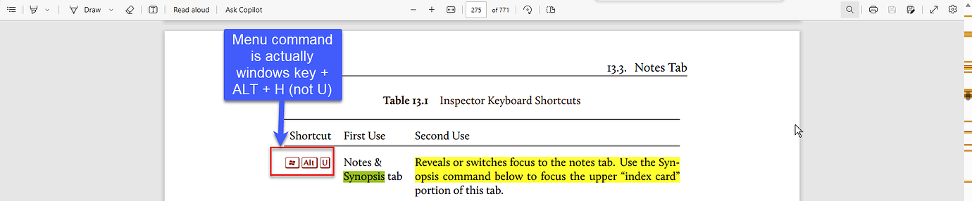 Manual Error for the Scrivener windows manual on inspector shortcuts - Scrivener for Windows ...