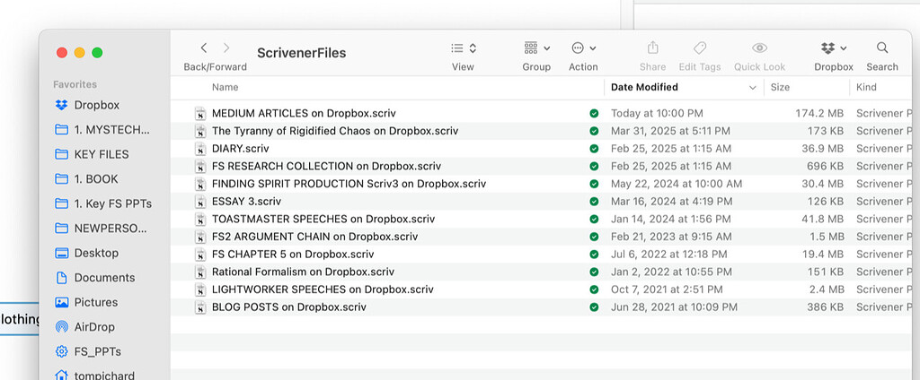 Scrivener is no longer in sync between my 2 Macs & Dropbox when one Mac's OS was accidentally ...