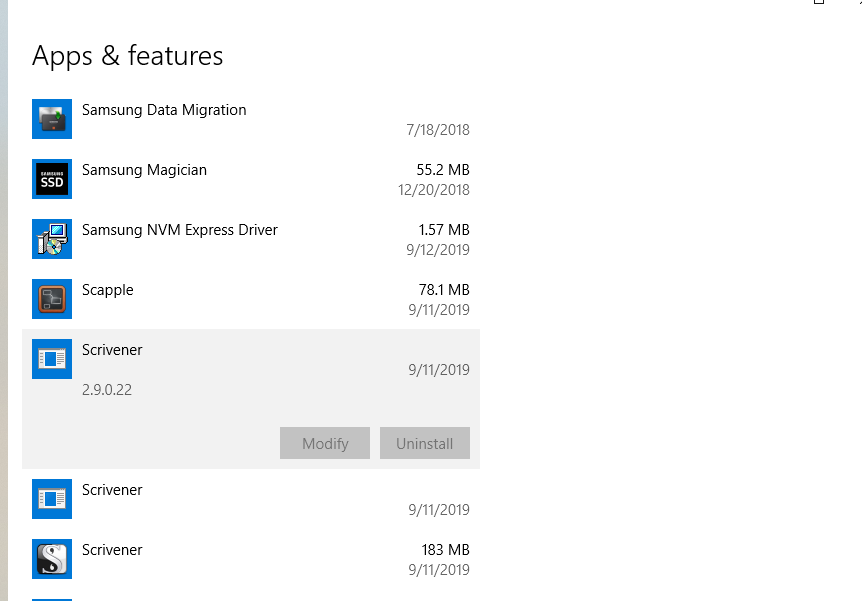 Scrivener still listed in Apps & Features - Windows Beta (Archived) - Literature & Latte Forums