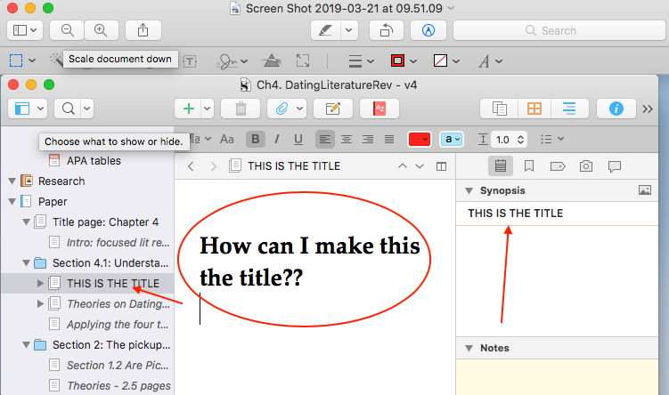How to make words in the Editor the Binder title?? (with picture) - Scrivener for macOS ...
