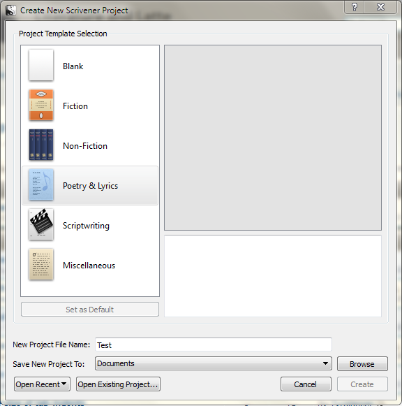 Project Template Selection Problem - Scrivener for Windows - Literature & Latte Forums