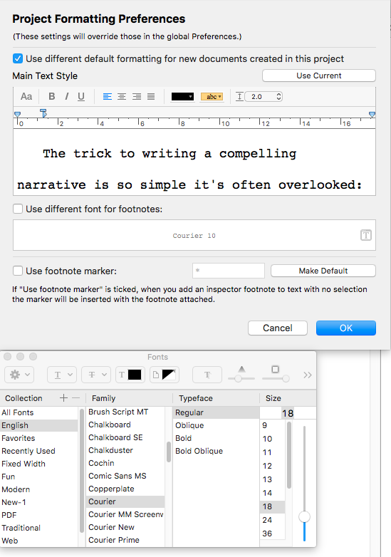 Change Default Text Size Project Scrivener For MacOS Literature