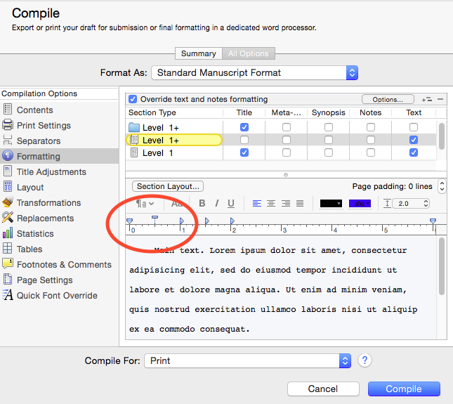 Compiler Formatting Bar Set To Metric Scrivener For Macos Literature And Latte Forums