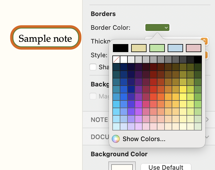 Colour picker on Scaffle Note Body and Borders - Scapple - Literature ...