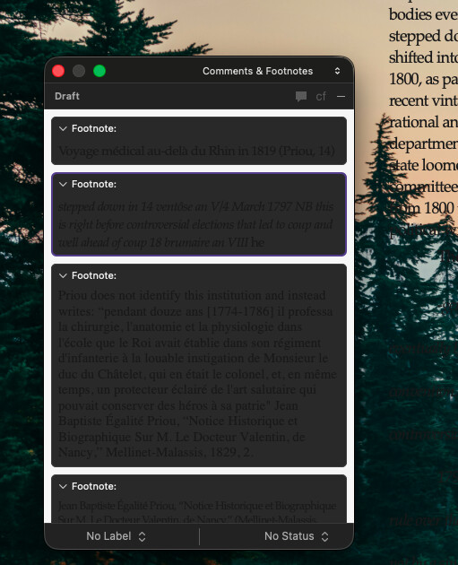 Inspector (Footnotes) dark in composition mode - Scrivener for macOS ...
