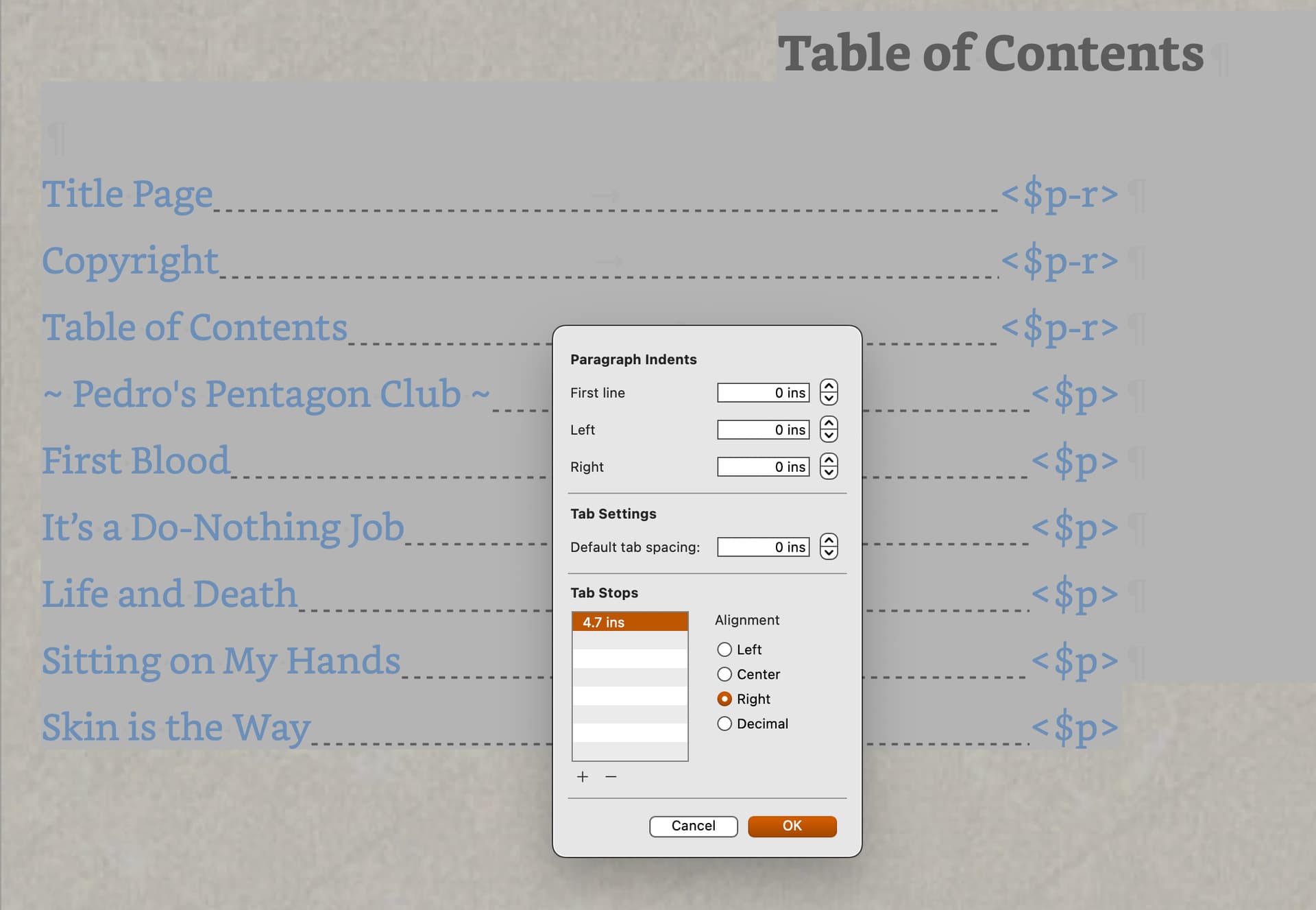 ToC formatting with right-aligned page numbers - Scrivener for Windows ...