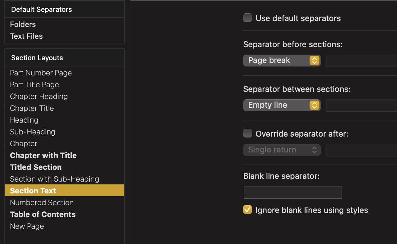 Compiling Noob - Page and section breaks and details for word - Scrivener for macOS - Literature ...