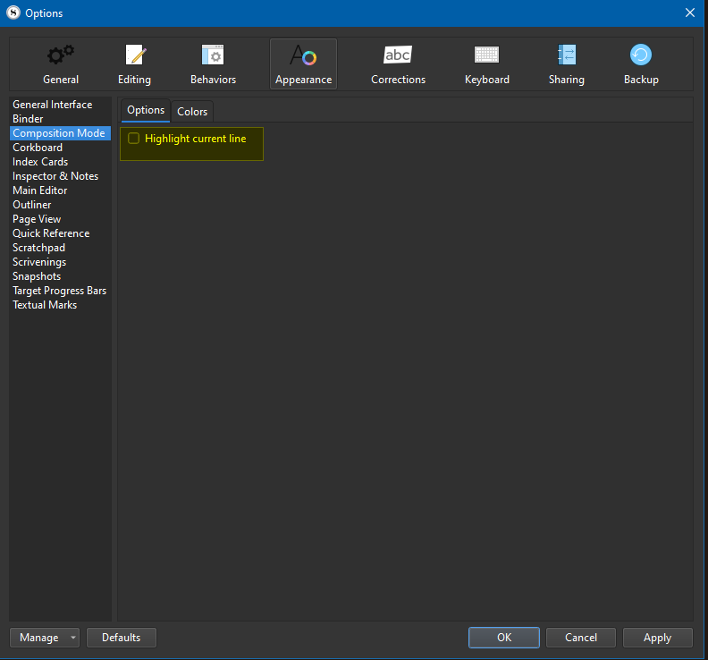 Composition Mode: Current Line Highlight colour - Scrivener for Windows - Literature & Latte Forums