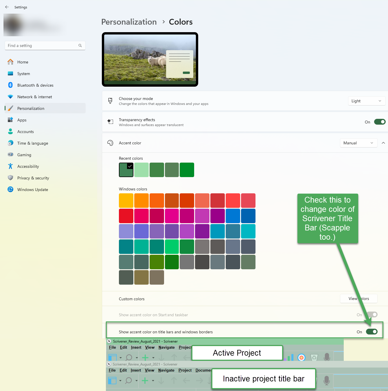Adding color to Scrivener and Scapple title bars - Scrivener for ...