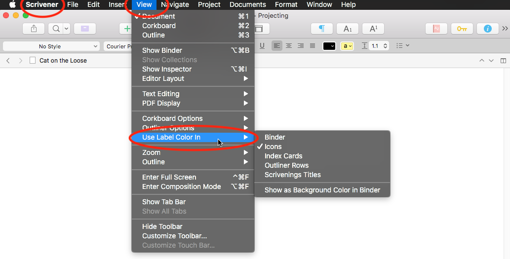 "Use Label Color" under View not showing - Help! - Scrivener for macOS - Literature & Latte Forums
