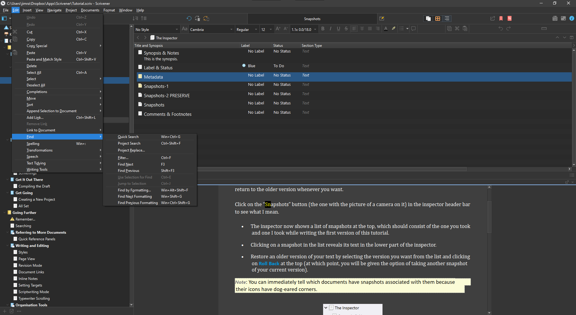 Text Find Doesnt Work In Copyholder When Outliner In Editor Scrivener For Windows